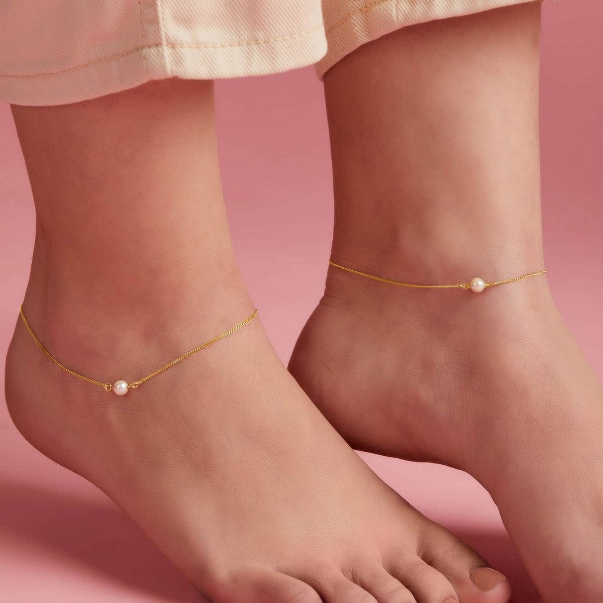 Buy Zavya Gold Plated Pearl 925 Sterling Silver Chained Anklet Pair Online