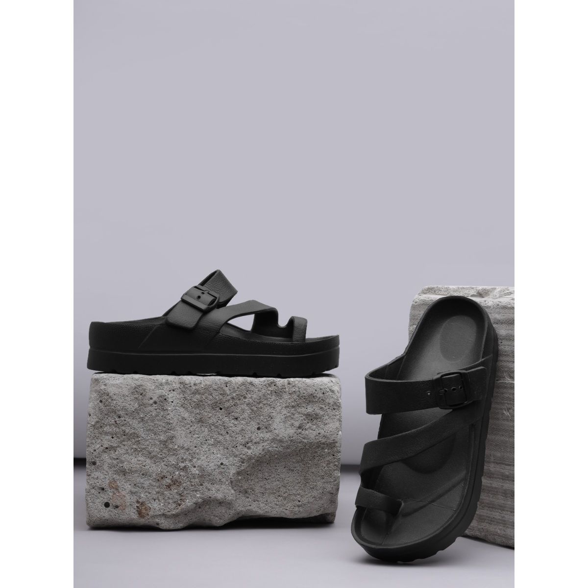 Buy Truffle Collection Black Solid Sandals Online