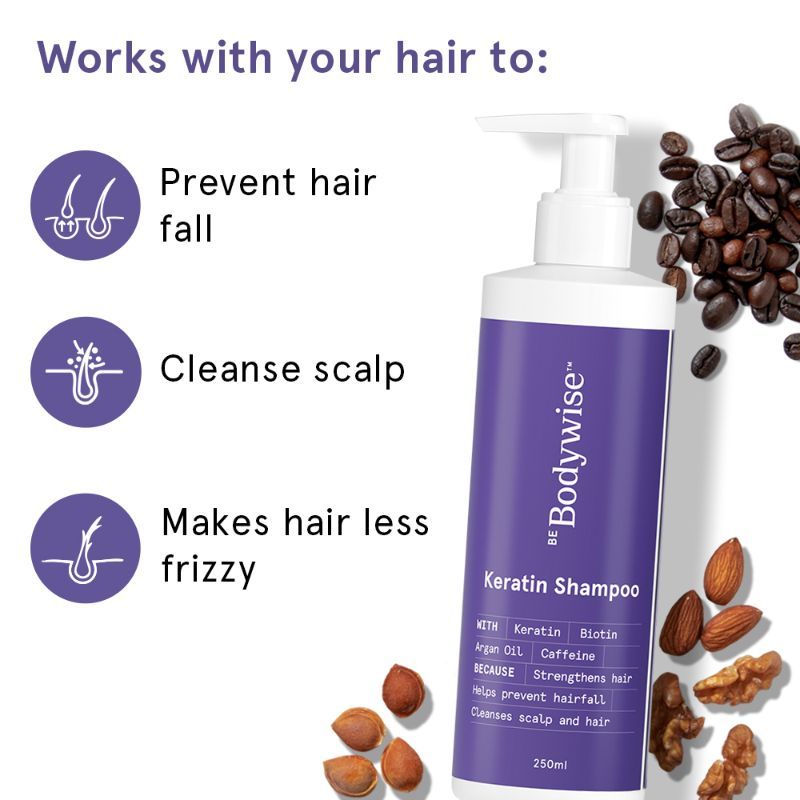 Be Bodywise Keratin Shampoo with Biotin & Argan Oil- Strengthens ...