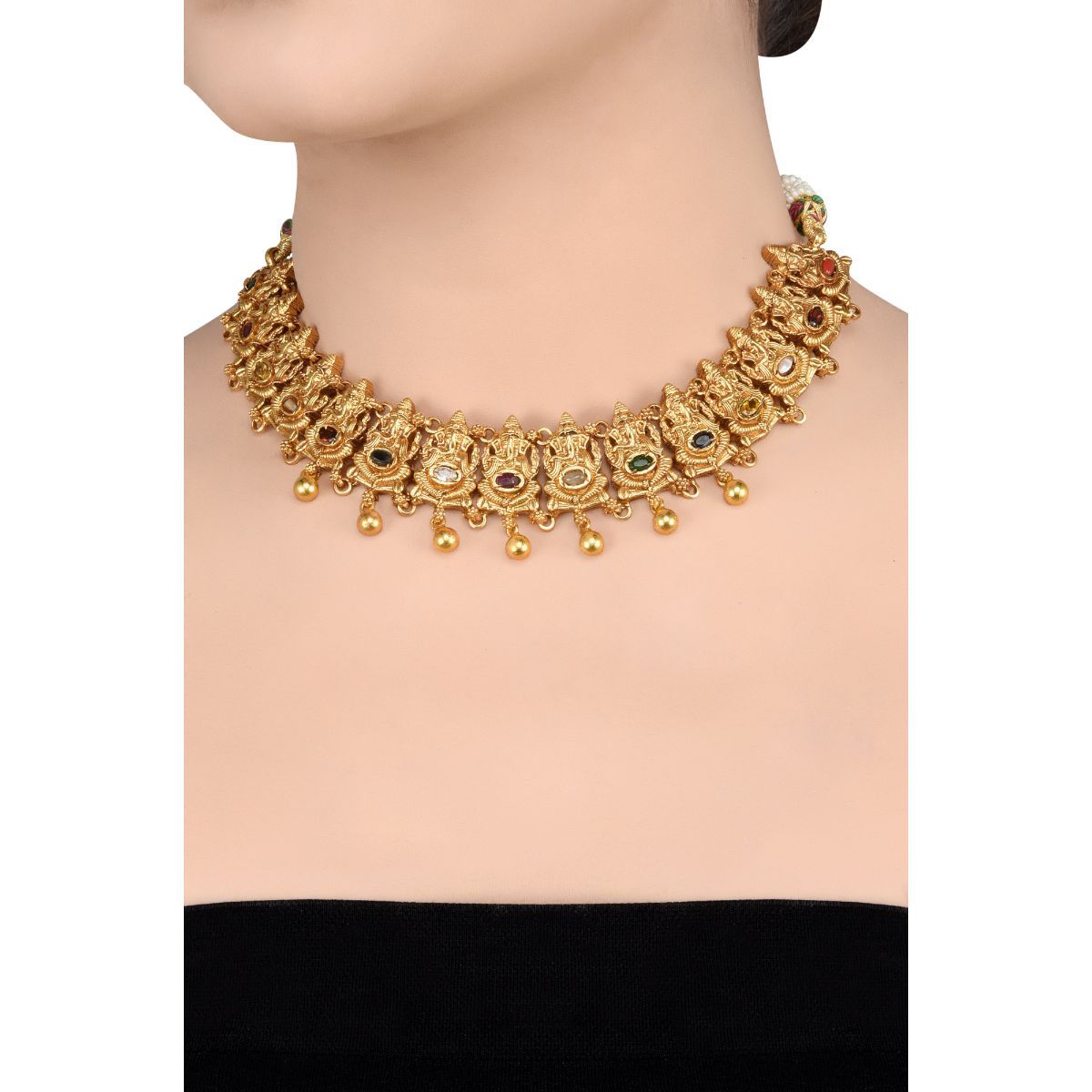 Buy Tribe Amrapali Gold Plated Silver Navratna Vinayaka Necklace ...