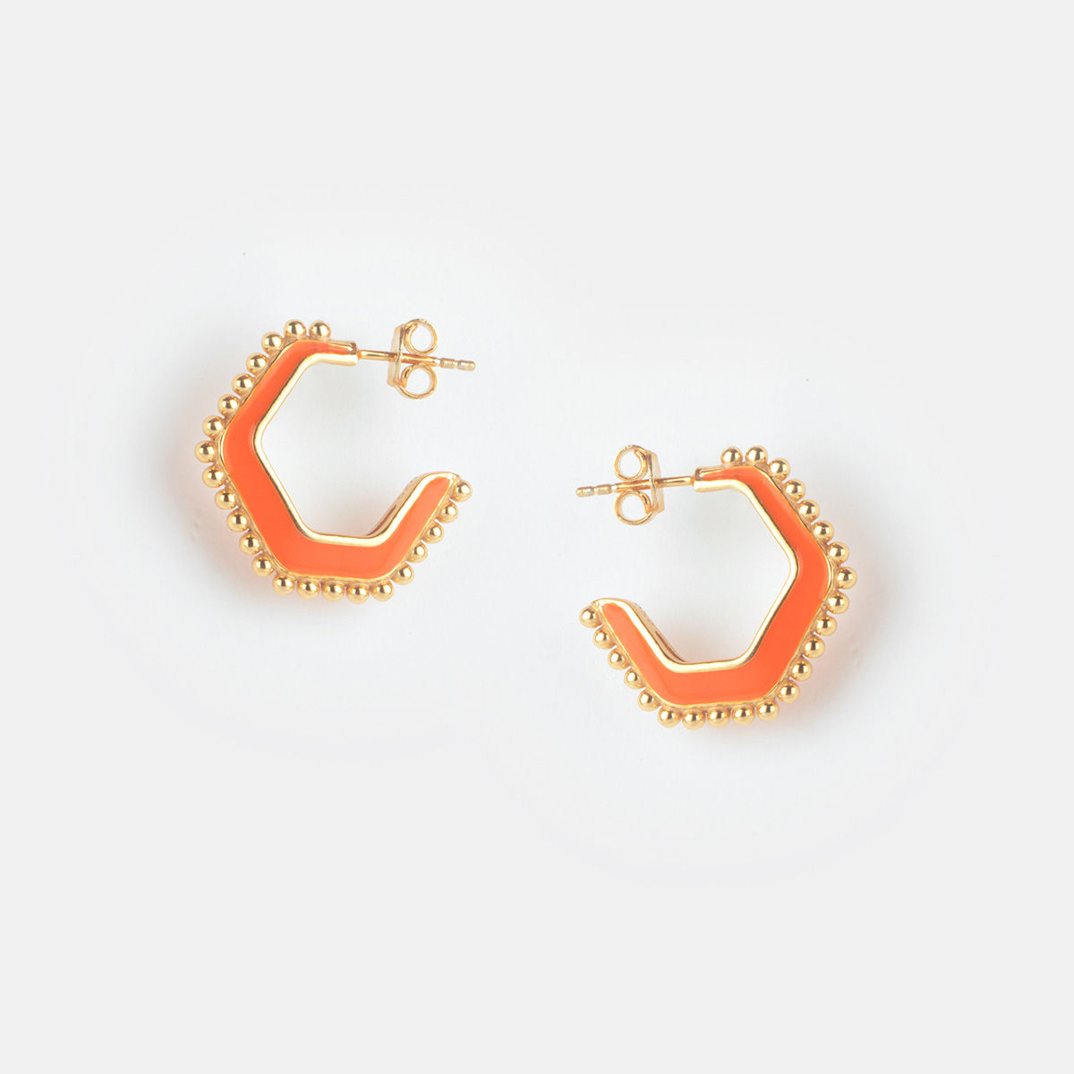 Buy A Long Drive Orange Enamel Hoops in Gold Plated 925 Silver Online