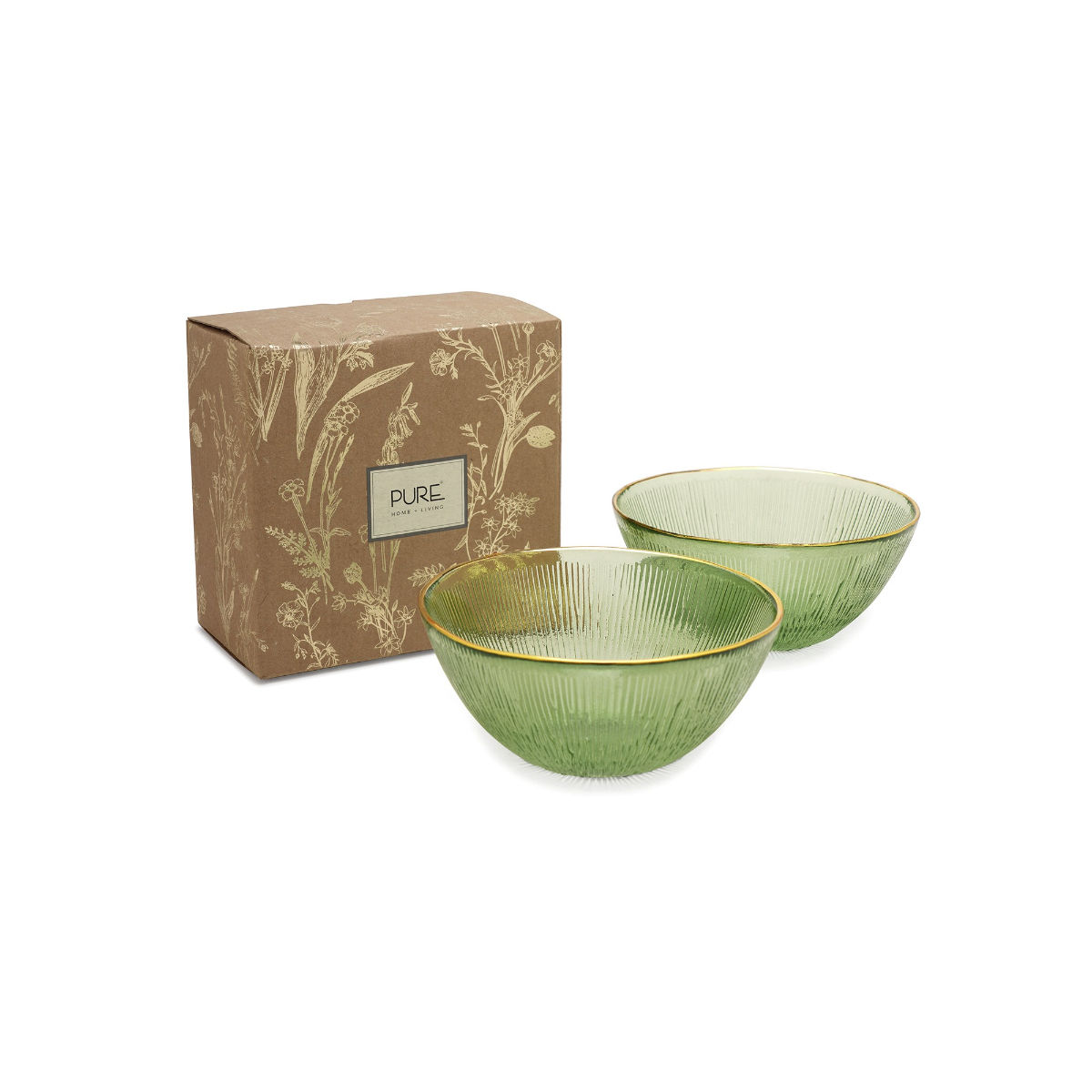 Buy Pure Home Living Set Of 2 Green Radial Glass Serving Bowls Online