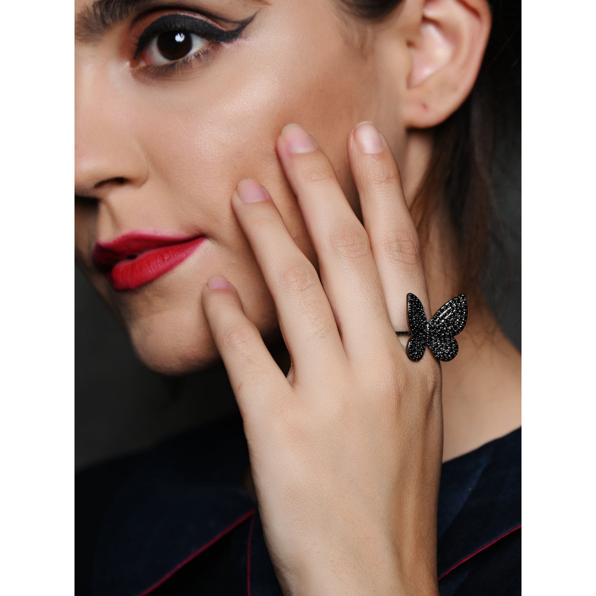 Buy Odette Black Butterfly Finger Ring Online