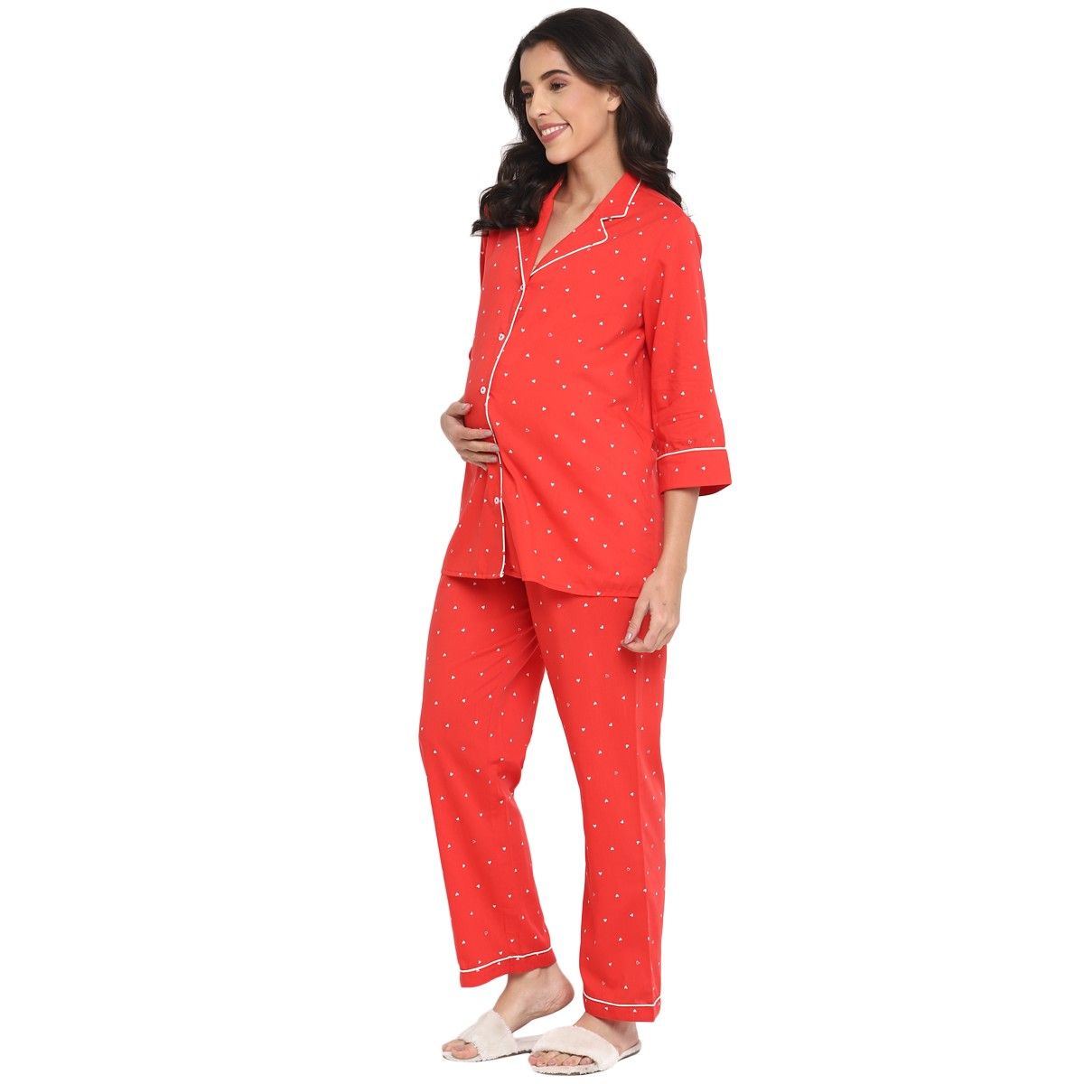 Buy Momsoon Maternity Heart Print Nightwear Set - Pack Of Two - Red Online