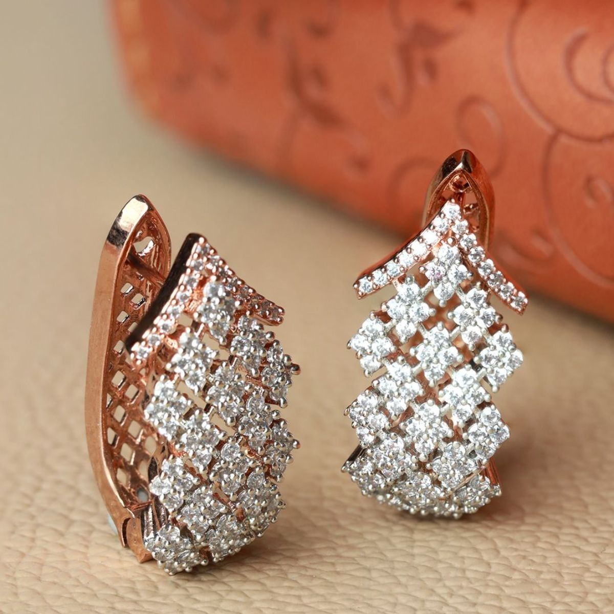 Buy Priyaasi American Diamond Rose Gold Earrings Online