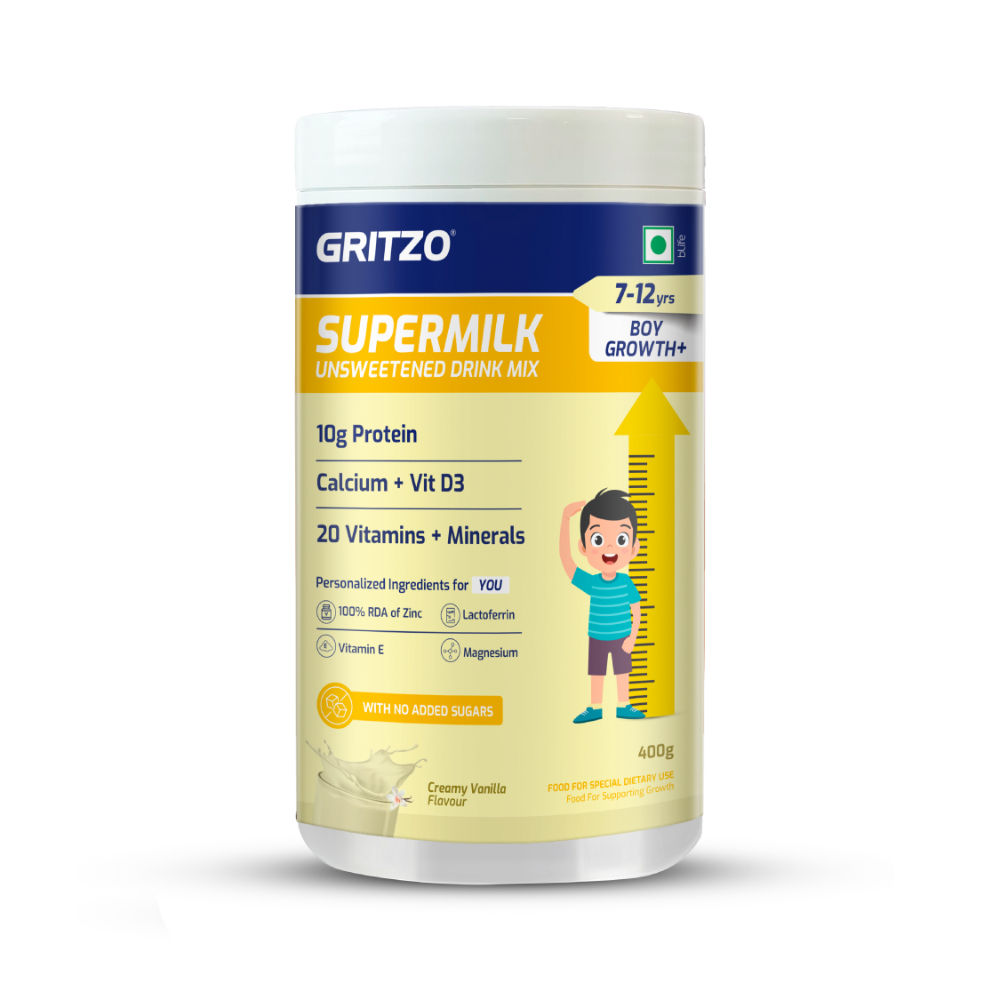 Buy Gritzo Supermilk Growth+ 10G Protein Powder Unsweetened Drink Mix ...