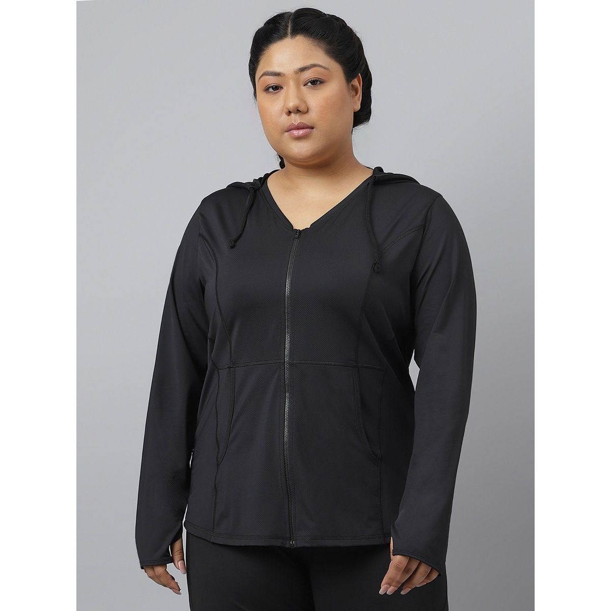 Buy Fitkin Plus Size Black All Weather Hoodie Jacket Online