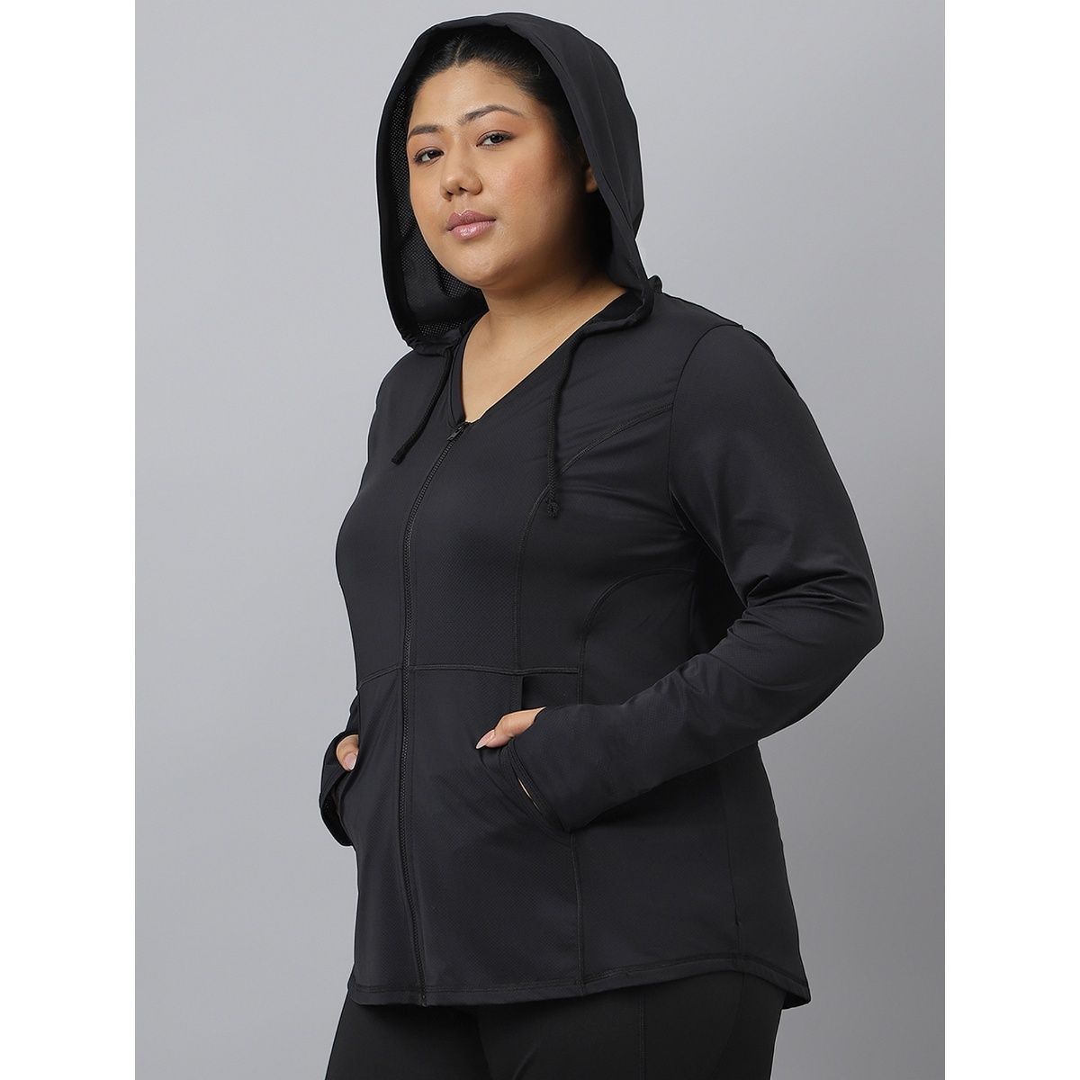 Buy Fitkin Plus Size Black All Weather Hoodie Jacket Online