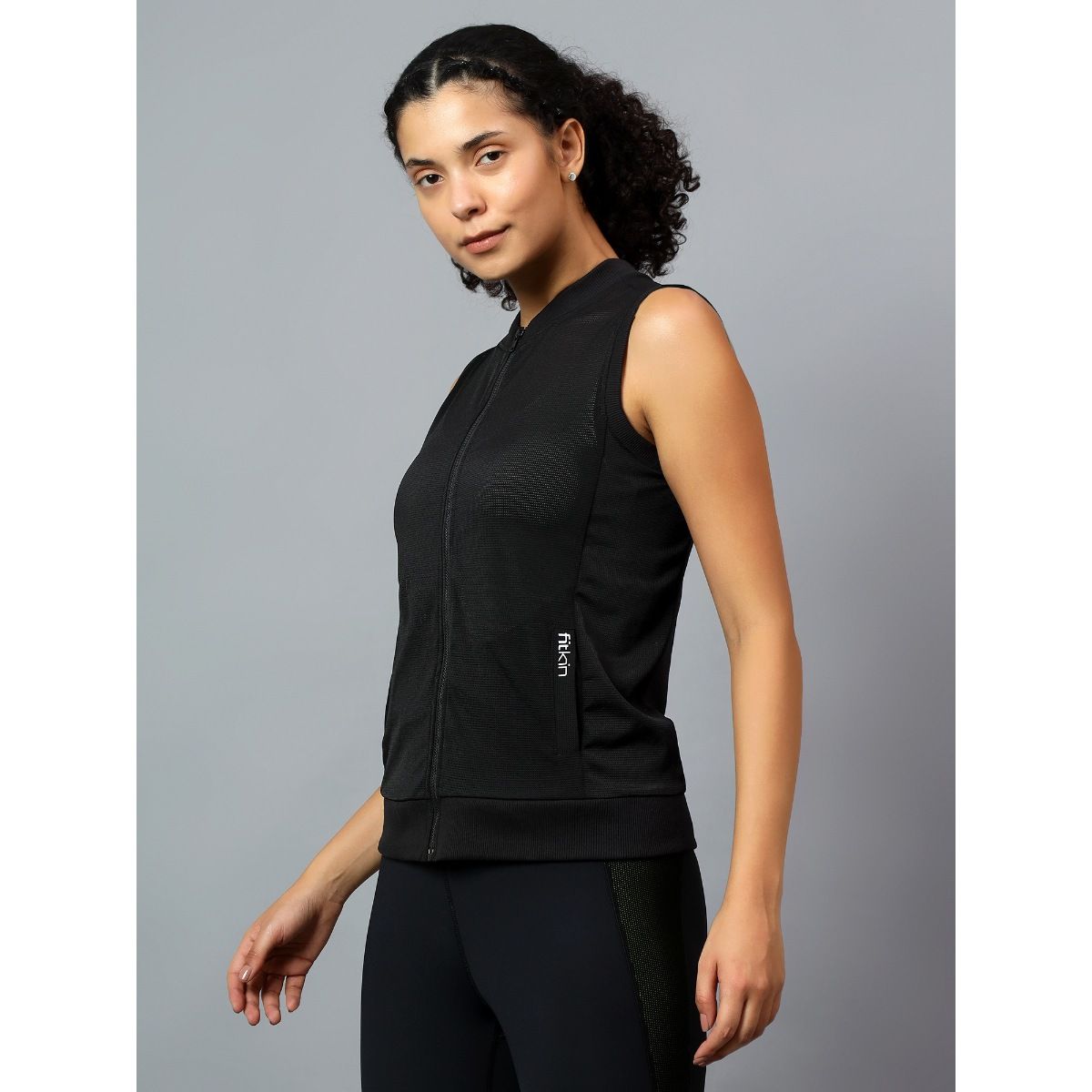 Buy Fitkin Womens Black Light Cover Up Sleeveless Jacket Online