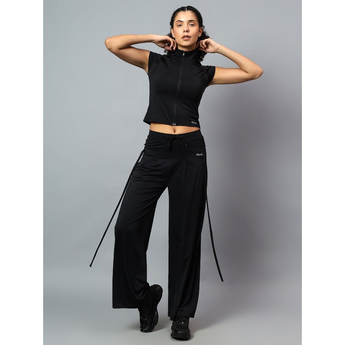 Buy Fitkin Women Black Free Style Yoga Top Pants Co-Ord (Set of 2) Online