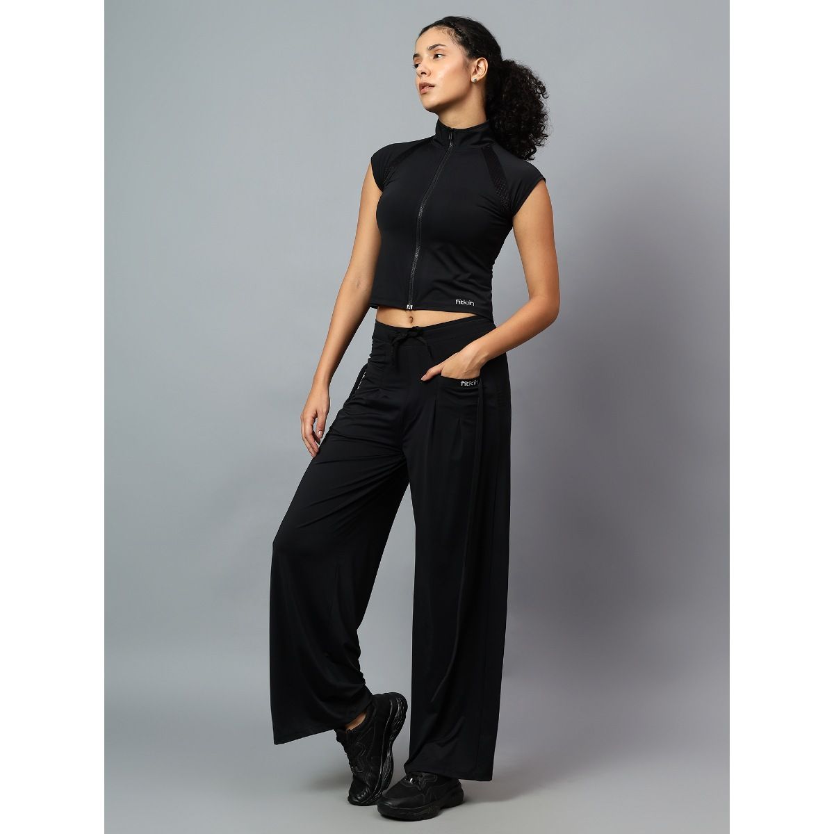 Buy Fitkin Women Black Free Style Yoga Top Pants Co-Ord (Set of 2) Online