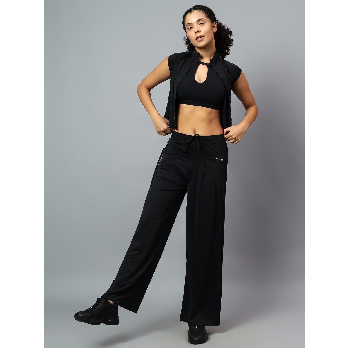 Buy Fitkin Women Black Free Style Yoga Top Pants Co-Ord (Set of 2) Online
