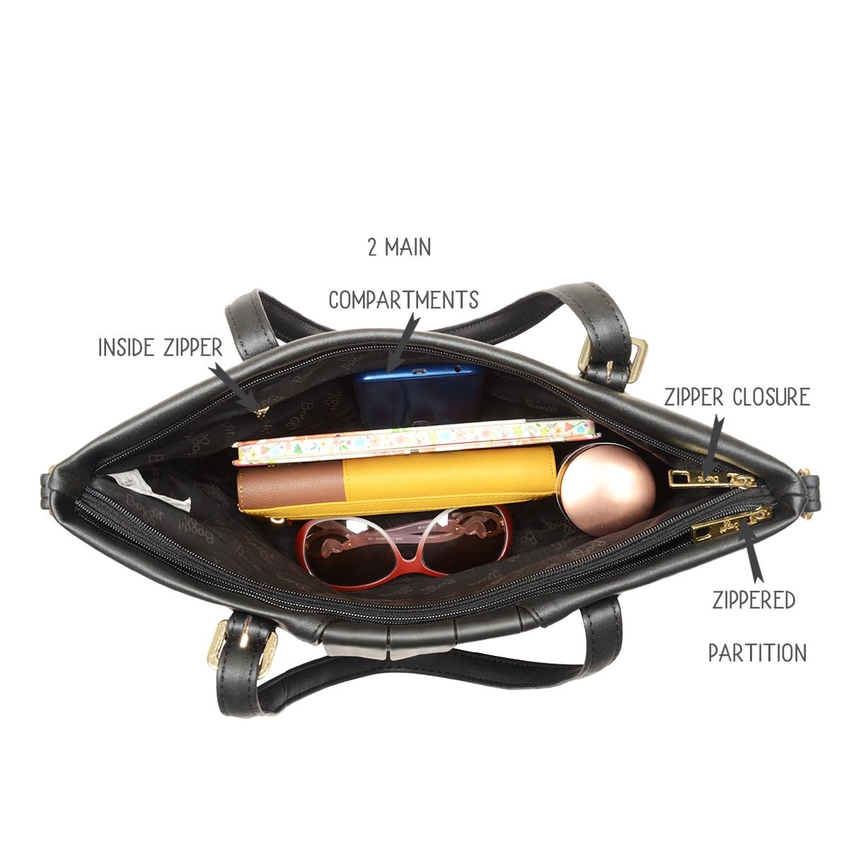 Buy Baggit Delta Black Large Tote Handbag Online