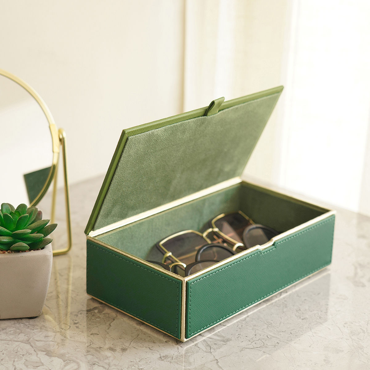 Buy Pure Home + Living Green Rectangle Faux Leather Storage Box with ...