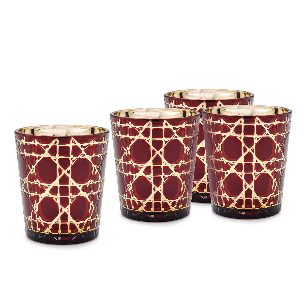 Buy Pure Home + Living Set of 4 Geometric Red and Gold Cut Votives Online