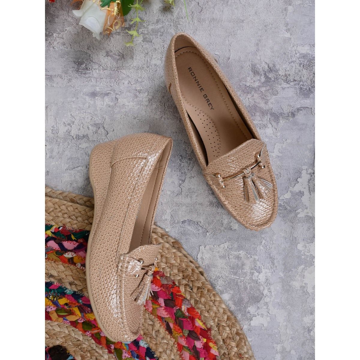 Buy Ronnie Grey Women Beige Animal Print Loafers Online