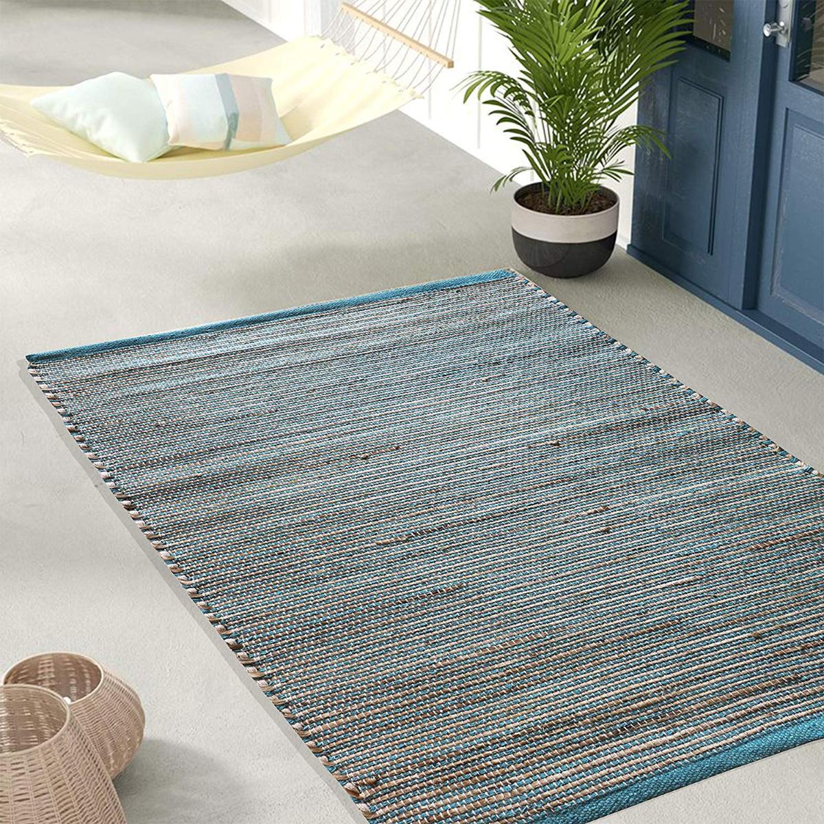 Buy THE HOME TALK Handmade Jute Rug Dust Proof Decorator Turquoise Online