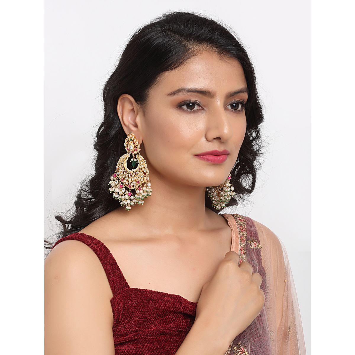 Buy RUBY RAANG STUDIO Ruby Raang Kundan Multi-color Stone Earrings Online