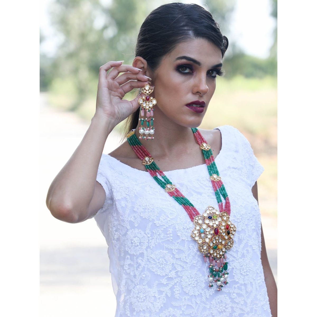 Buy Odette Multi Colored Rani Har Necklace Set of 2 Online