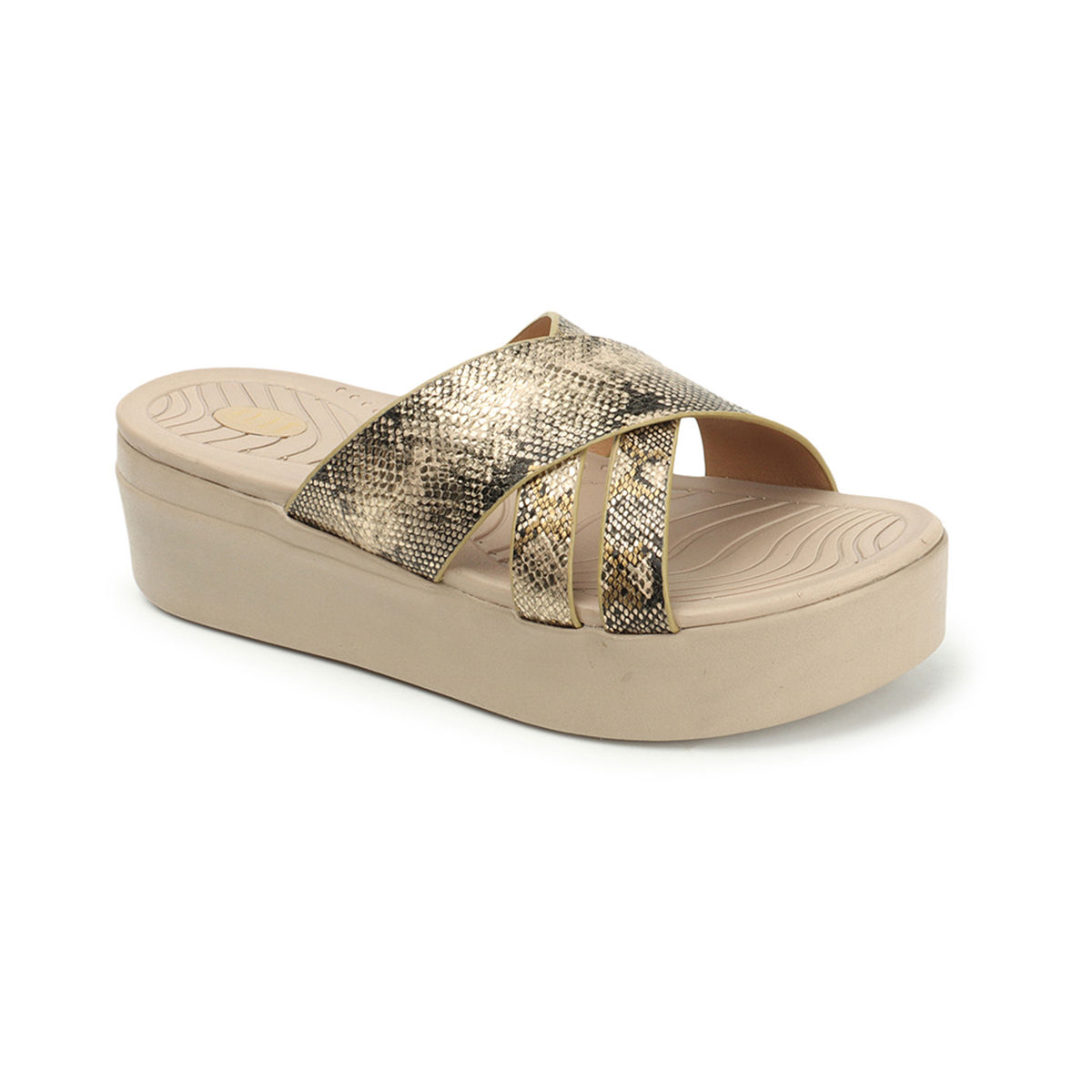 Buy ELLE Gold Textured Open Back Women Sandals Online
