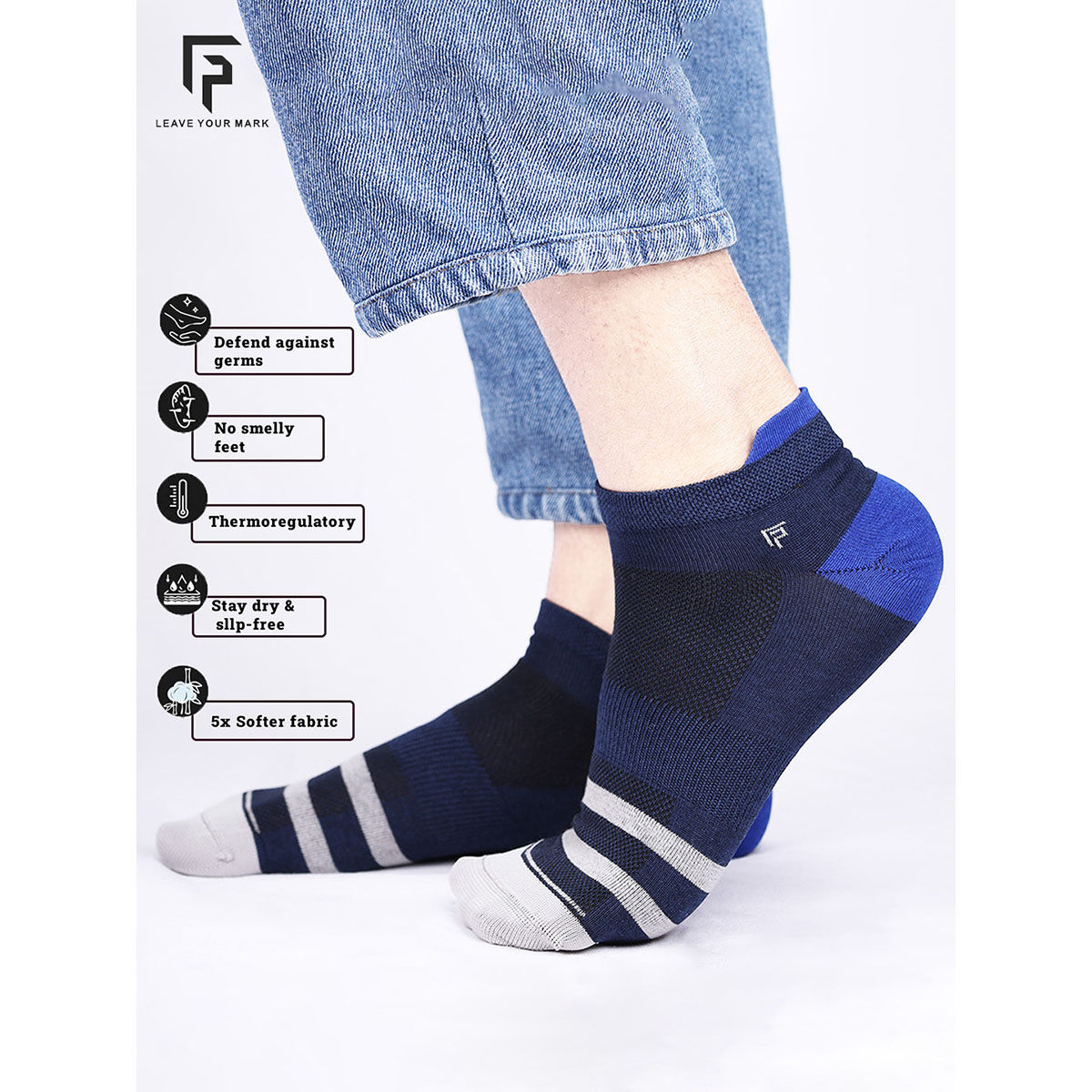 Buy Footprints Navy Blue Organic Cotton Bamboo Anti Slip Silicon Grip ...