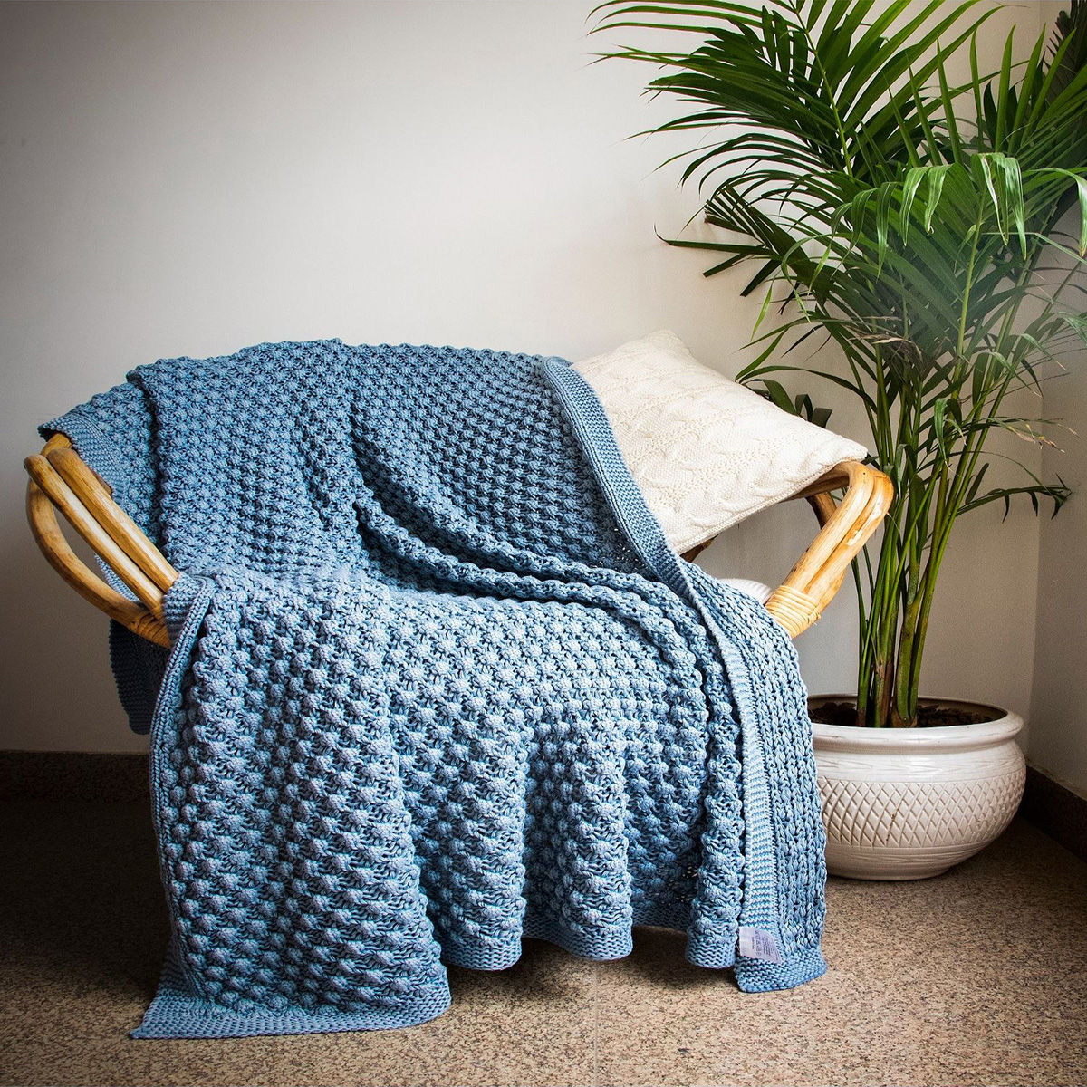 Buy PLUCHI Periwinkle Popcorn Blue Cotton Knitted All Season AC Throw ...