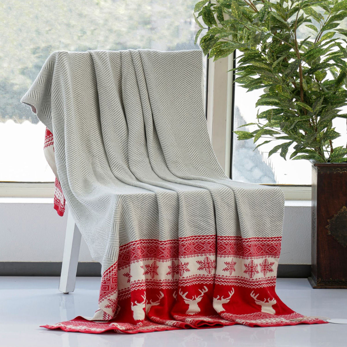 Buy PLUCHI Dasher Red, Light Grey and Natural Cotton Knitted All Season ...