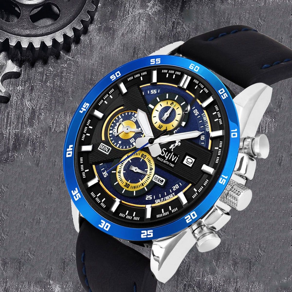 Buy Sylvi Chronograph Analogue Watch for Men Genuine Leather Strap ...