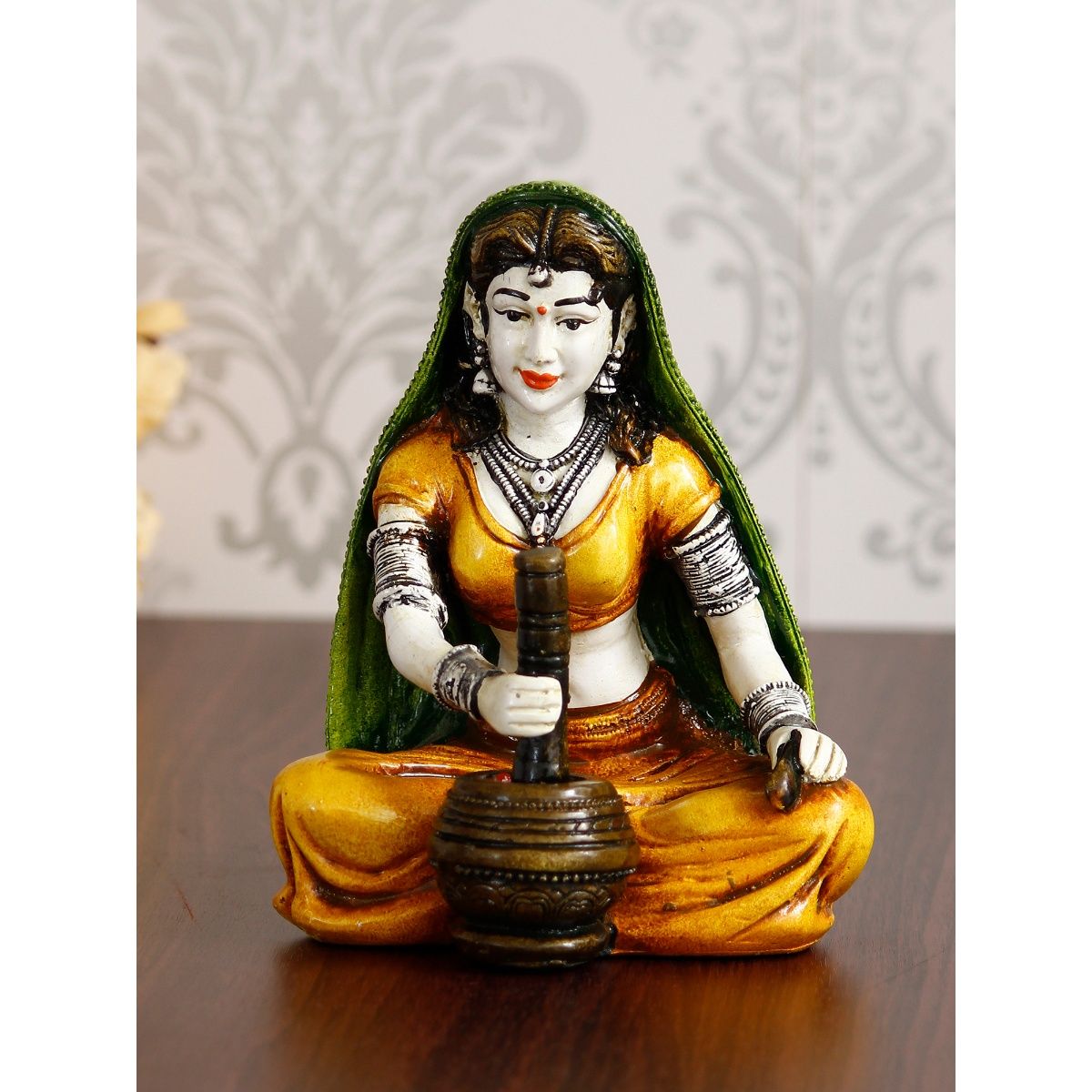 Buy eCraftIndia Woman Statue Grinding Chilli Showpiece Online