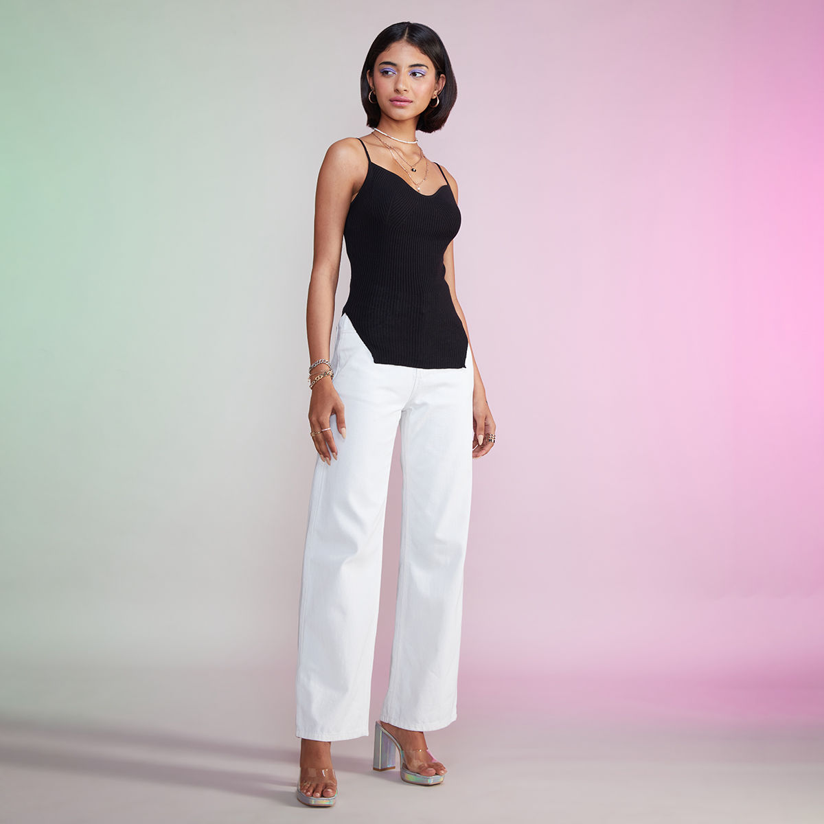 Buy MIXT by Nykaa Fashion Black Solid Ribbed Bodycon Top Online