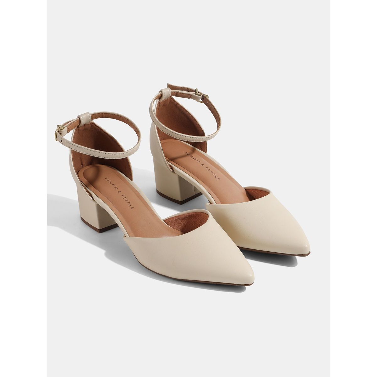 Lemon & Pepper Cream Block Heels: Buy Lemon & Pepper Cream Block Heels ...