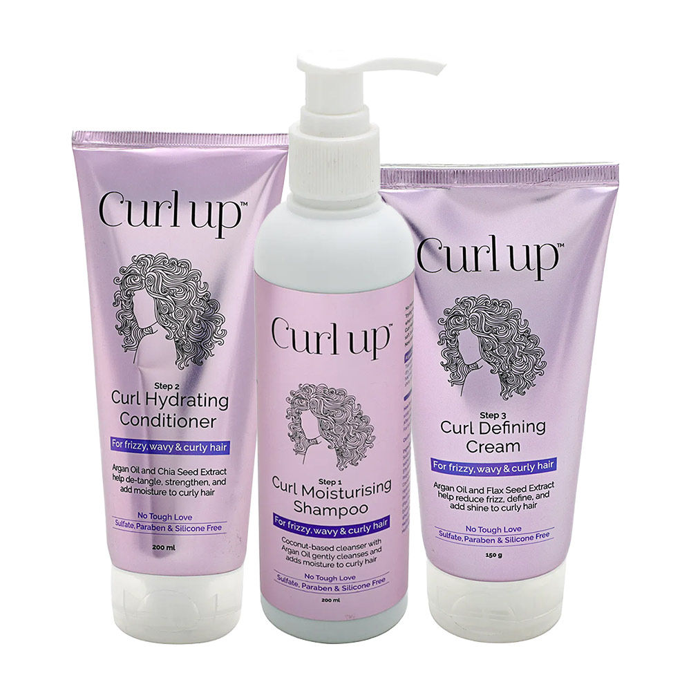 Curl Up Curl Care Bundle with Curly Hair Shampoo, Conditioner and Leave ...