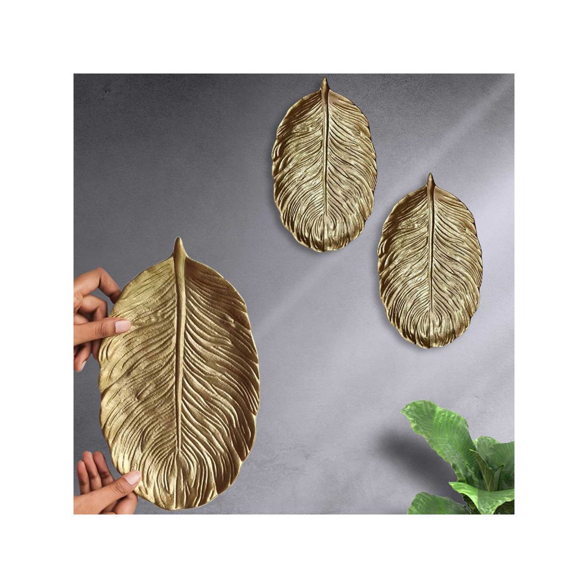 Buy Art Street Carved Brown Wooden Palm Leaves Decorative Mdf Plate ...