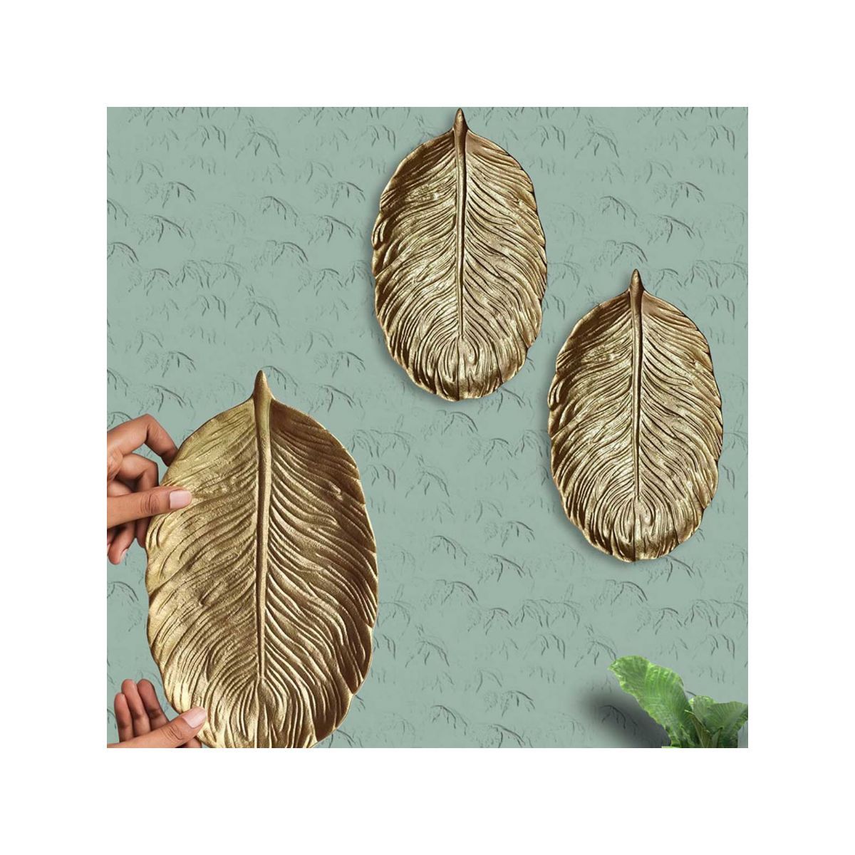 Buy Art Street Carved Brown Wooden Palm Leaves Decorative Mdf Plate ...