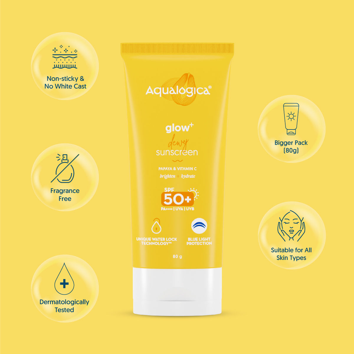 Buy Aqualogica Glow + Dewy Sunscreen With Papaya & Vitamin C Online