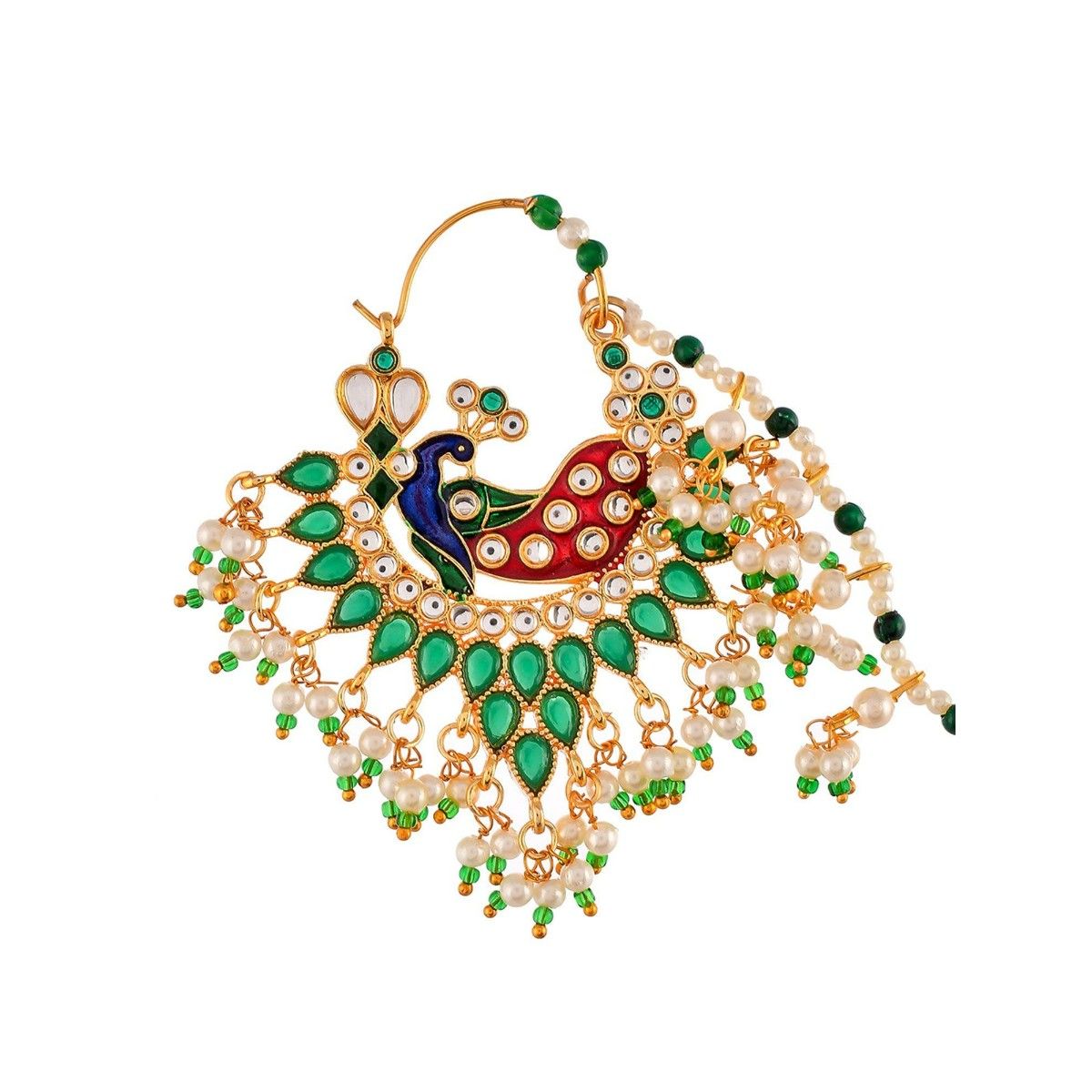 Buy Silvermerc Designs Meenakari Peacock Nose Ring Online