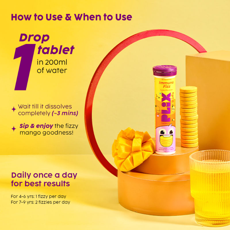 Buy Plix Kids Immuno Fizz Immunity Tablets - Pulpy Mango (Pack of 4) Online