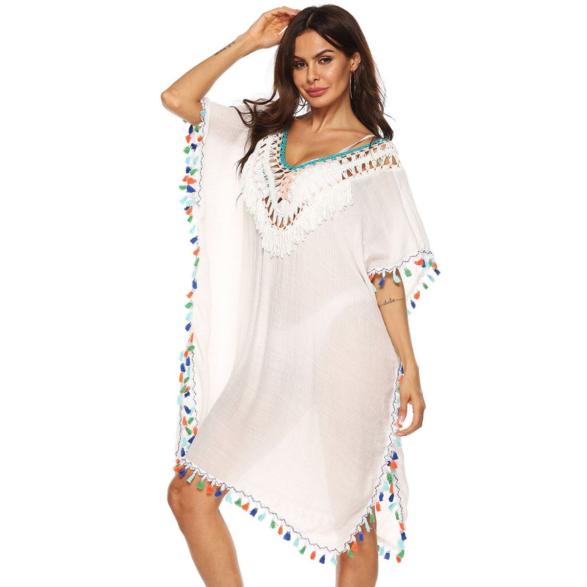 Buy Addery Crochet Tassel Lace Cover-Up Sarong Dress Online