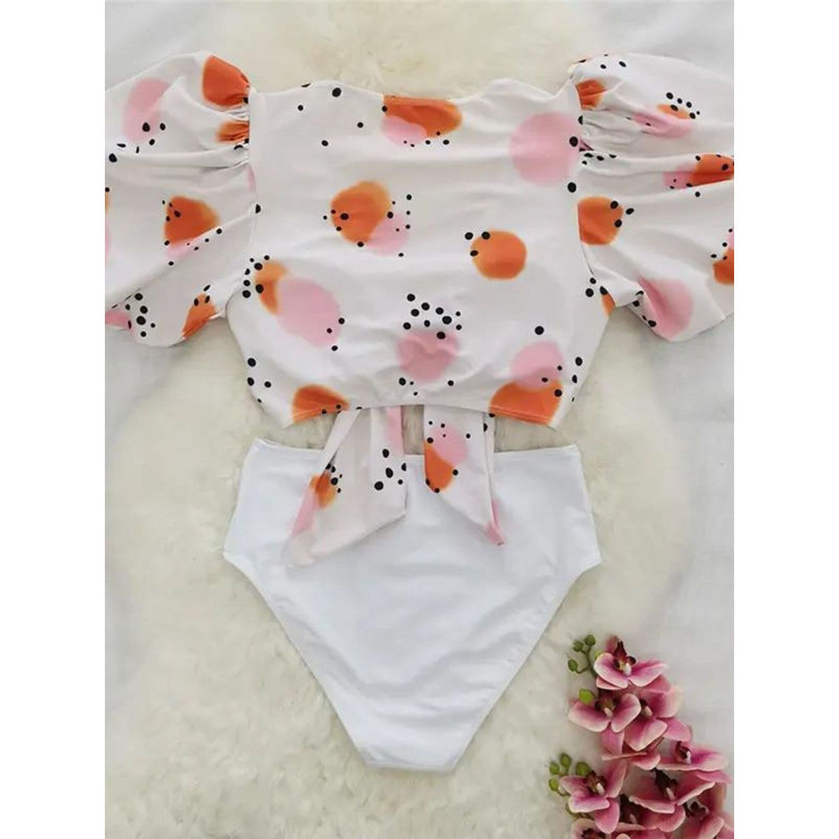 Addery White Puff Sleeves Bikini Top And Bottom (Pack of 2): Buy Addery ...