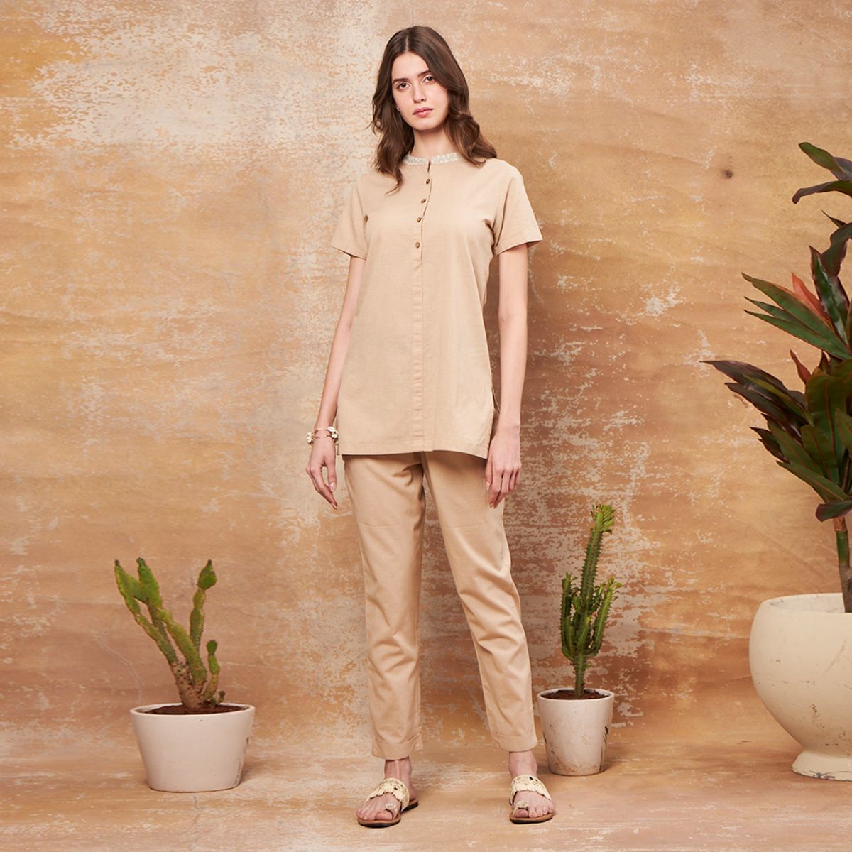 Buy July Nightwear For Women Cotton Beige Long Top - Pyjama-je19 (Set ...