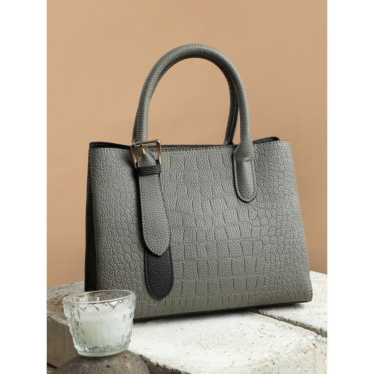 Buy Haute Sauce Grey Formal Textured Handbag Online