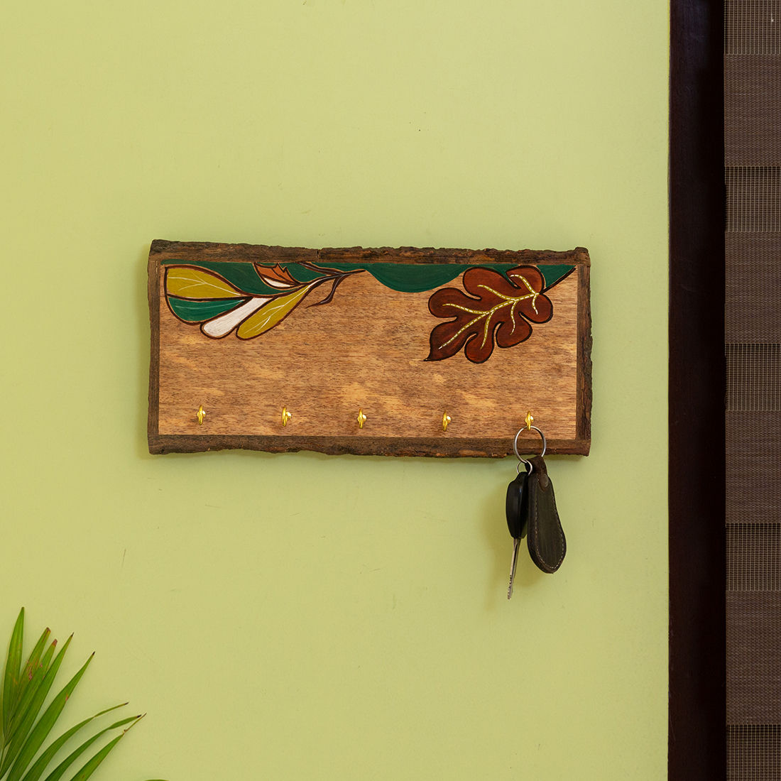 Buy ExclusiveLane Shades of a Leaf' Hand-Painted Key Holder In Mango ...