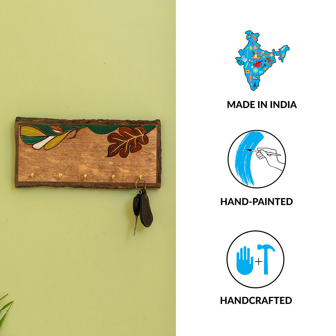 Buy ExclusiveLane Shades of a Leaf' Hand-Painted Key Holder In Mango ...