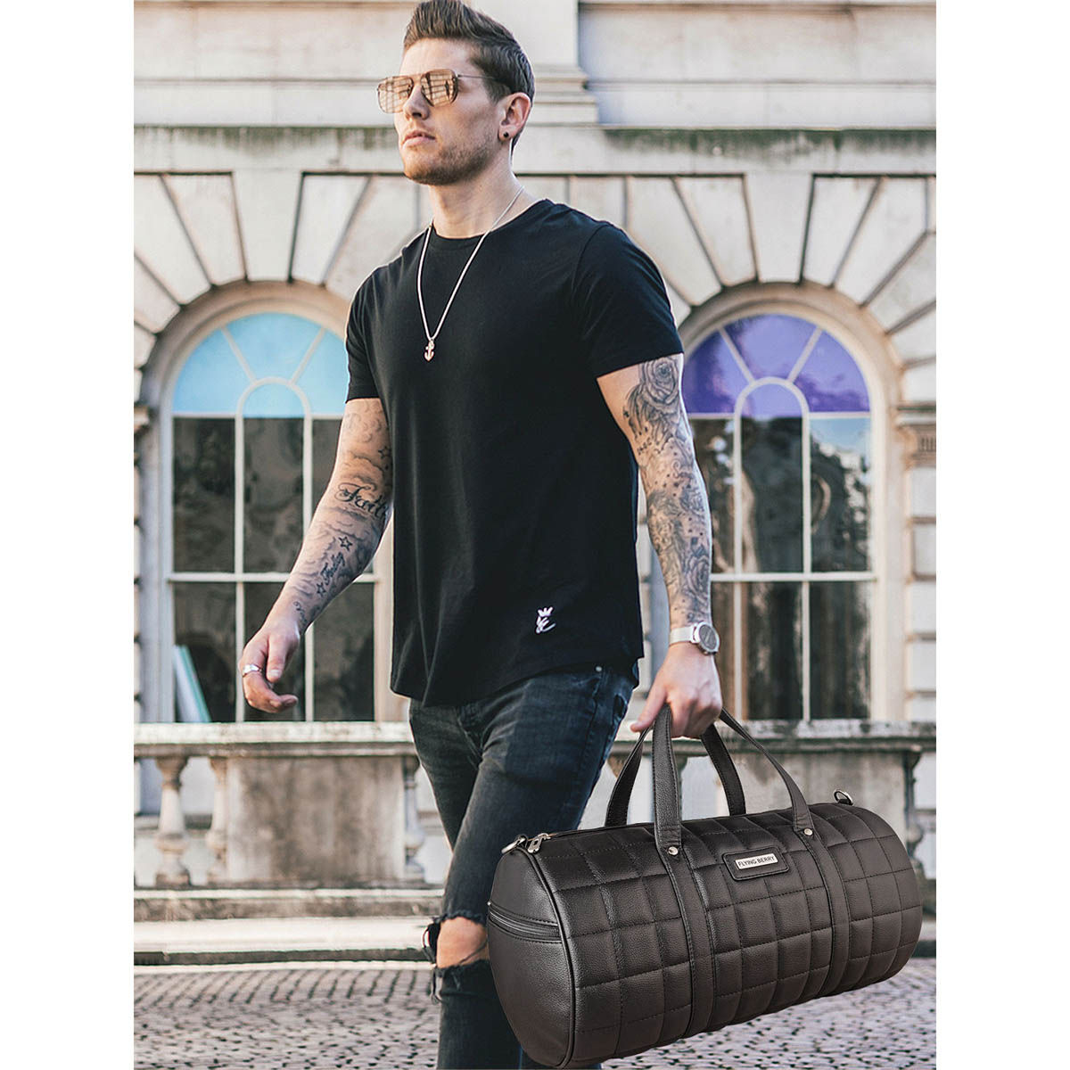 Buy FLYING BERRY Unisex Black Checks Duffle Bag Online