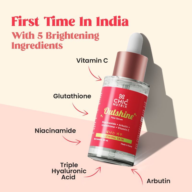 Chicnutrix Outshine Face Serum - Niacinamide + Vitamin C + Glutathione + Arbutin - Glowing Skin ...