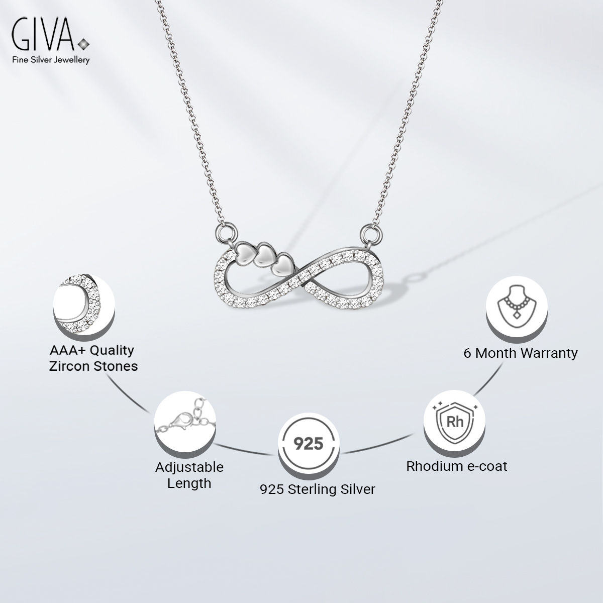 Buy Giva 925 Sterling Silver Infinity Heart Pendant With Link Chain For ...