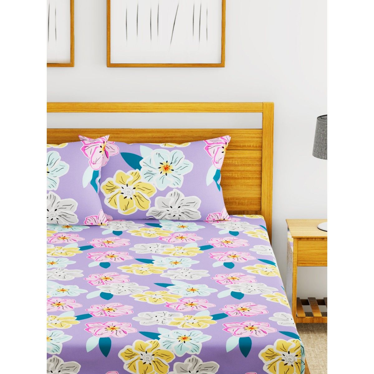 KOPA Micro Double Bedsheet with 2 Pillow Covers Abstract Purple Multi ...