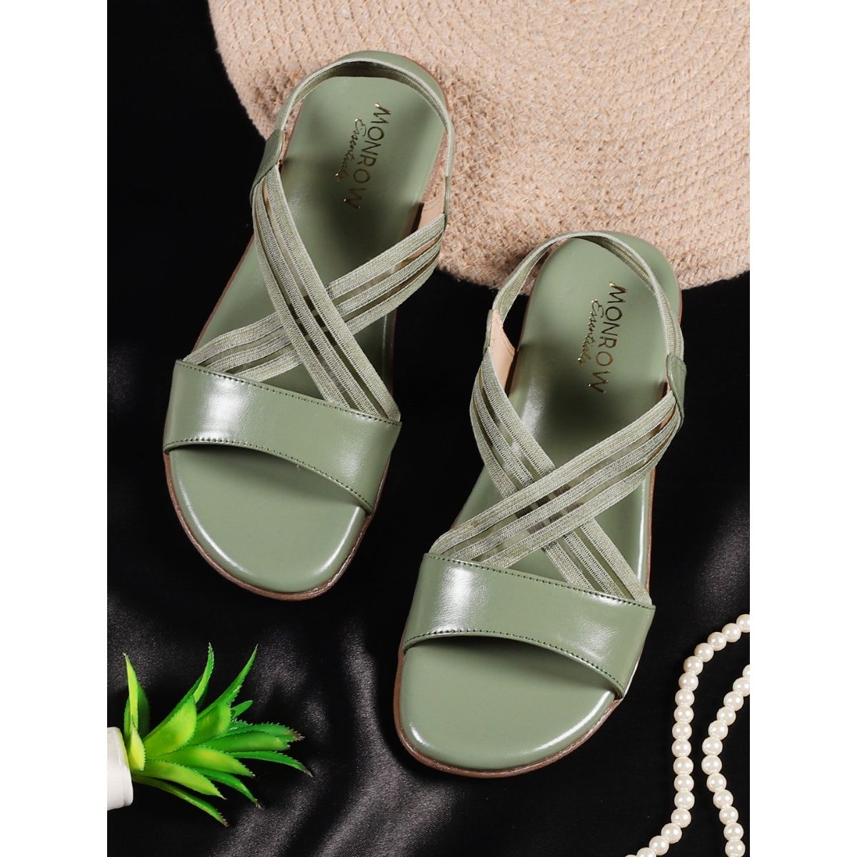 Buy Monrow Solid Or Plain Olive Flats Online