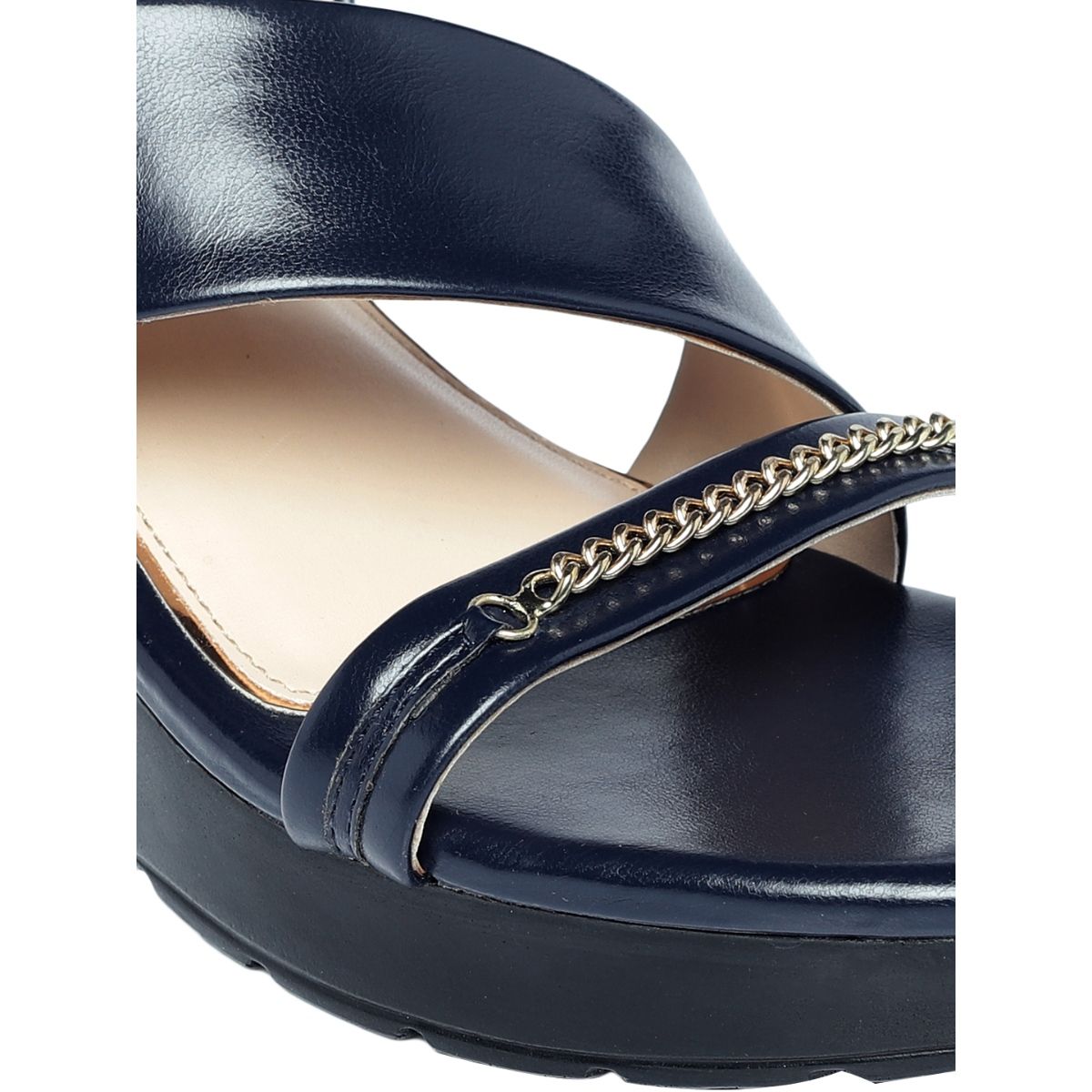 Buy Monrow Solid Or Plain Navy Blue Block Heels Online