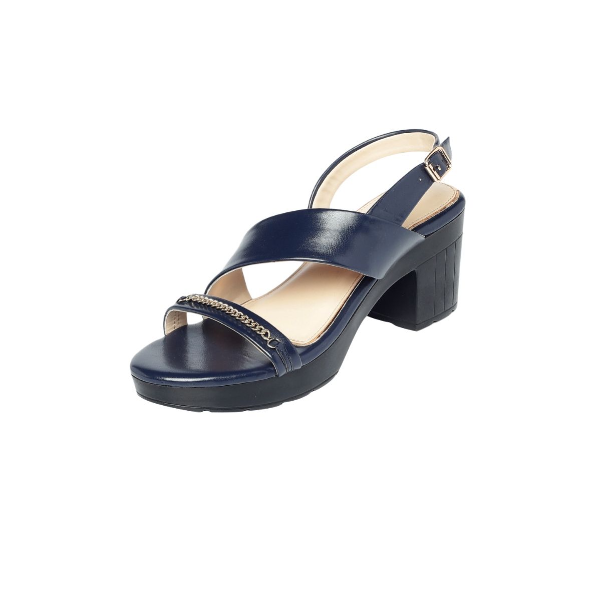 Buy Monrow Solid Or Plain Navy Blue Block Heels Online